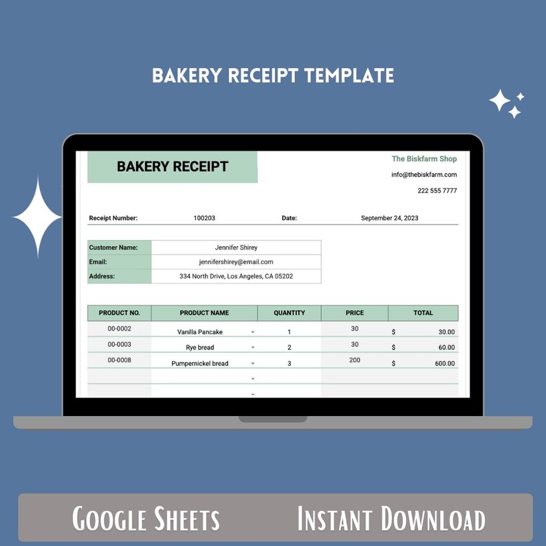 Bakery Receipt Template Google Sheets, Editable Sales Invoice Sheet ...