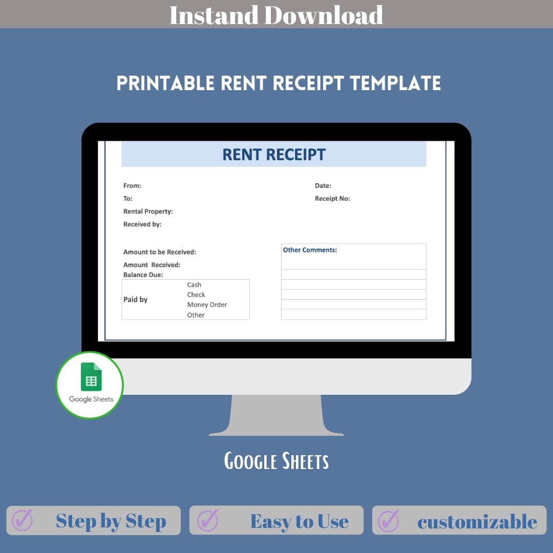 Printable Rent Receipt Template, Digital Download,google Sheets for ...