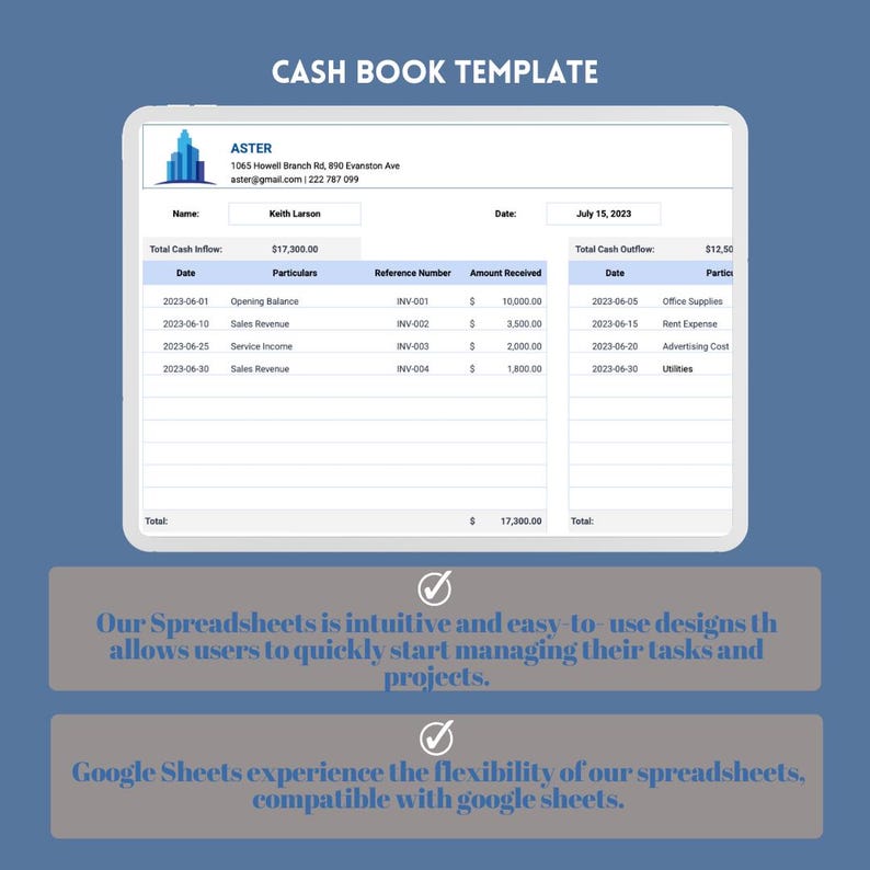 Cash Book Template for Small Business, Google Sheets Tool to Track Cash ...