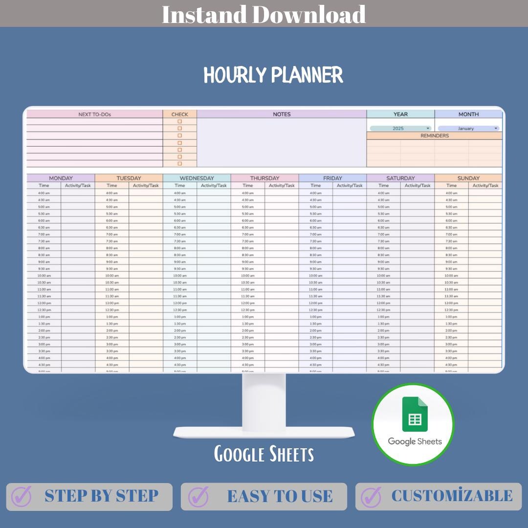 Hourly Planner Excel Template for Daily Time Blocking,hourly Scheduling ...