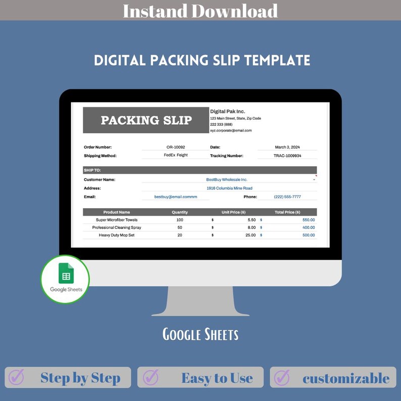 Digital Packing Slip Template, Digital Download, Editable Excel or ...