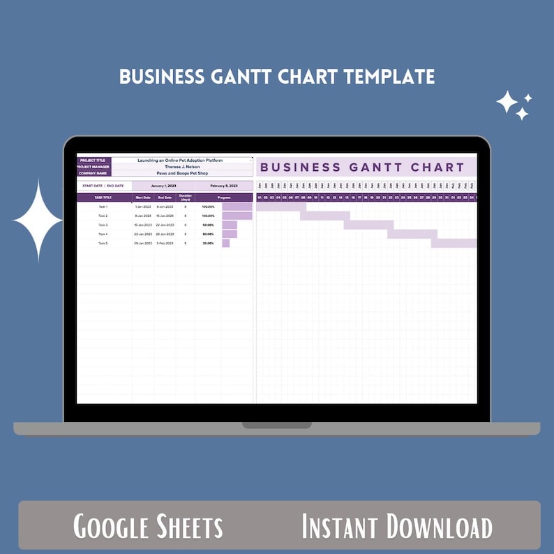 Business Gantt Chart Google Sheets Template for Small Business Project ...