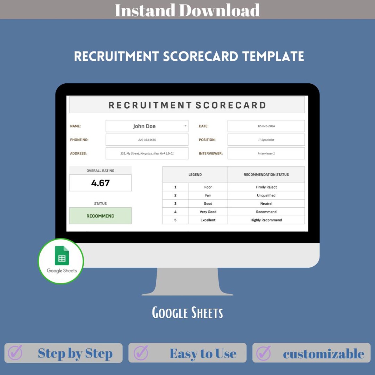 Recruitment Scorecard Template, Google Sheets, Hiring Evaluation ...