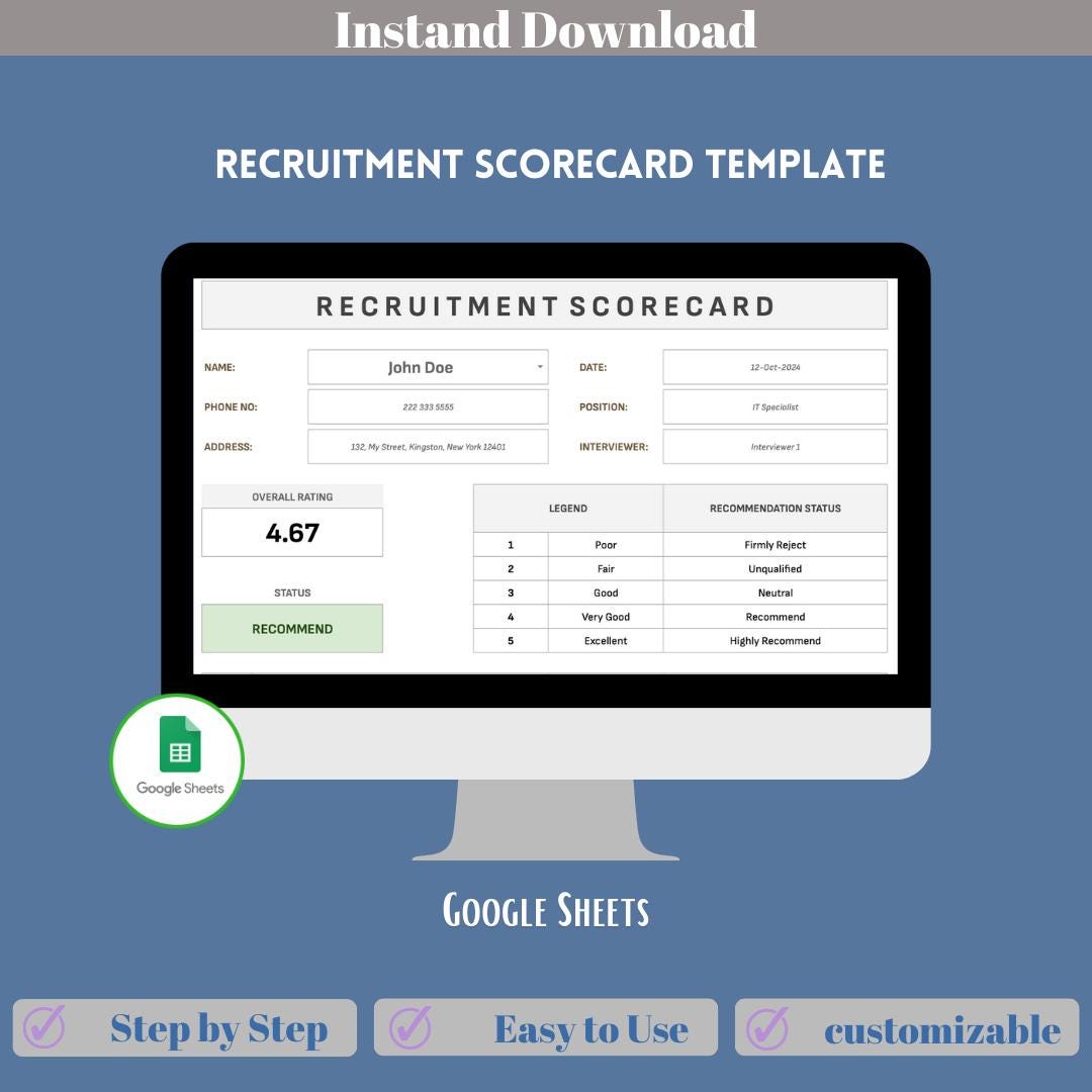 Recruitment Scorecard Template, Google Sheets, Hiring Evaluation ...