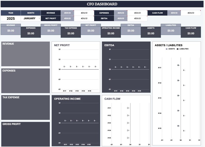CFO Dashboard Google Sheets Template, Editable Financial Kpis Tracker ...