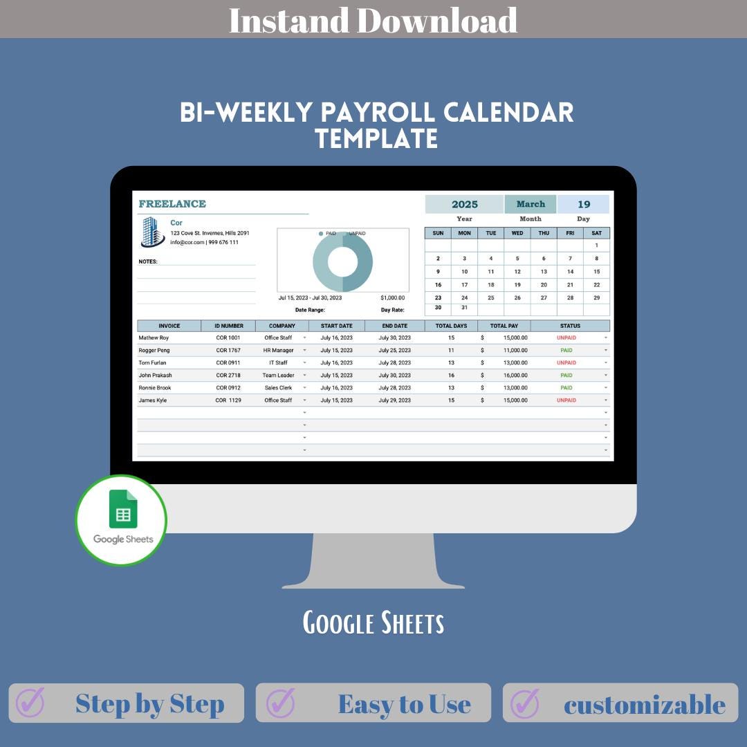 Bi-weekly Payroll Calendar Template, Employee Payment Schedule,pay ...