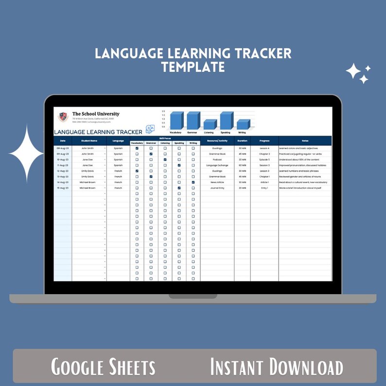 Language Learning Tracker Canva Template for Vocabulary Progress, Study ...