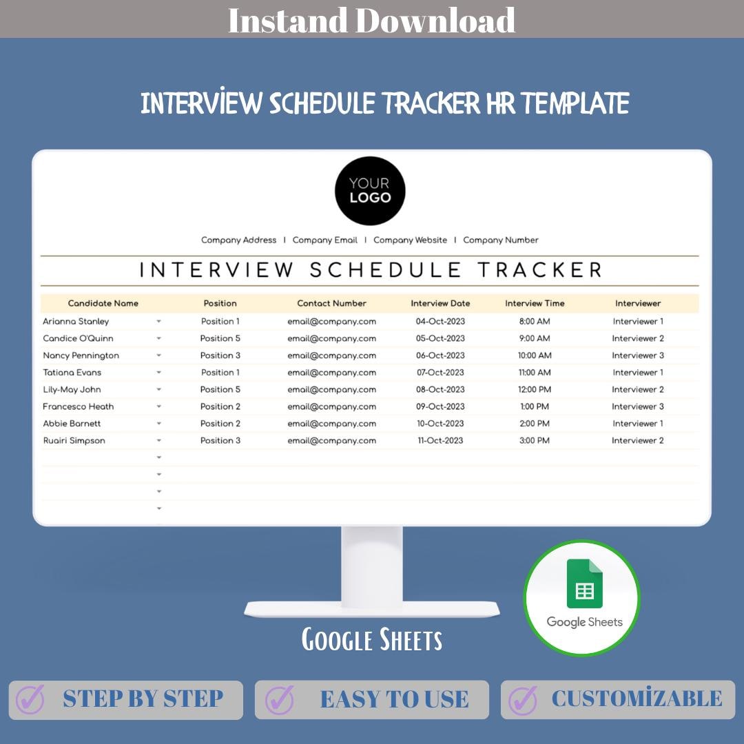 Interview Schedule Tracker Google Sheets Template, Editable Recruitment ...