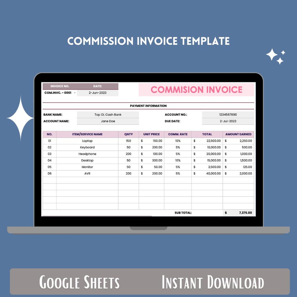 Commission Invoice Template, Digital Download, Editable & Easy to Use ...