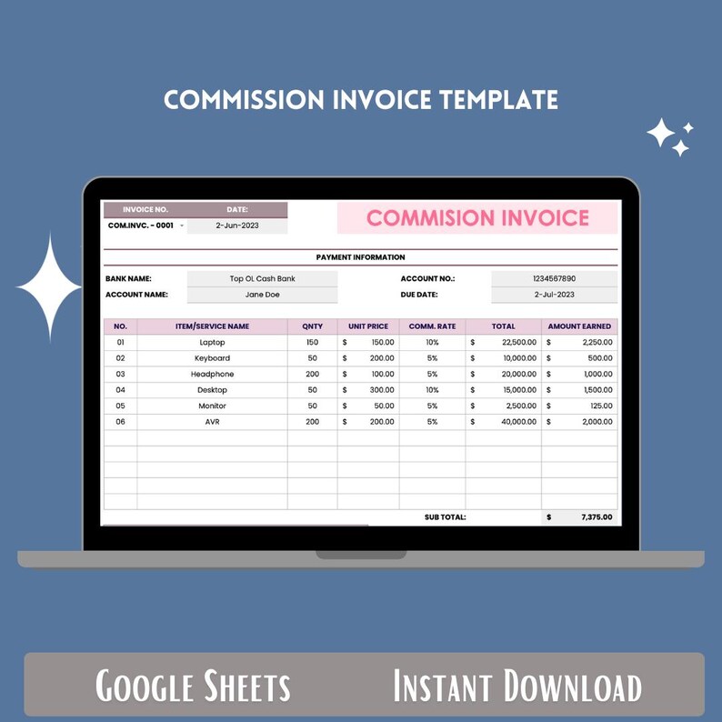 Commission Invoice Template, Digital Download, Editable & Easy to Use ...