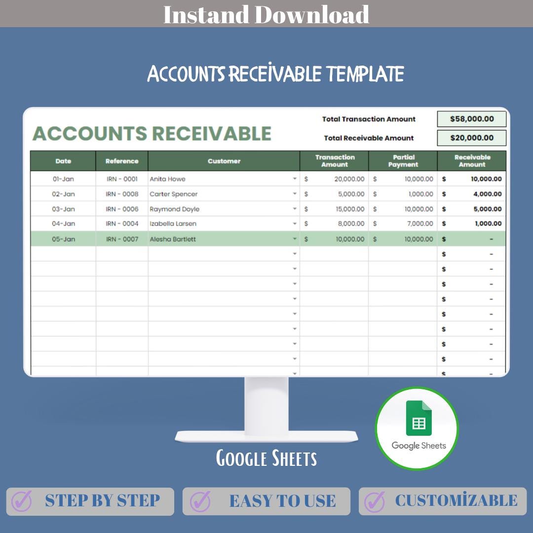 Accounts Receivable Template Google Sheets, Editable Invoice Tracker ...