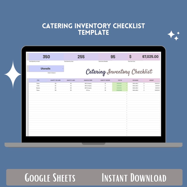 Catering Inventory Checklist Template, Digital Download, Editable Excel ...