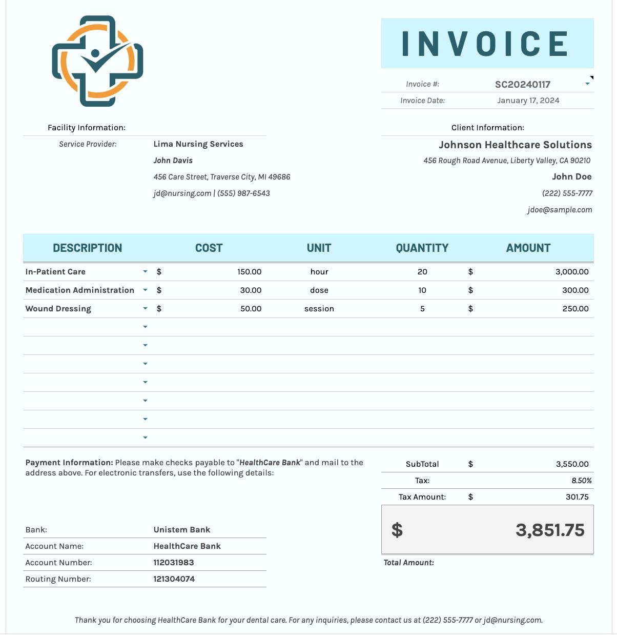 Nursing Services Invoice Template,editable Digital Download,google ...
