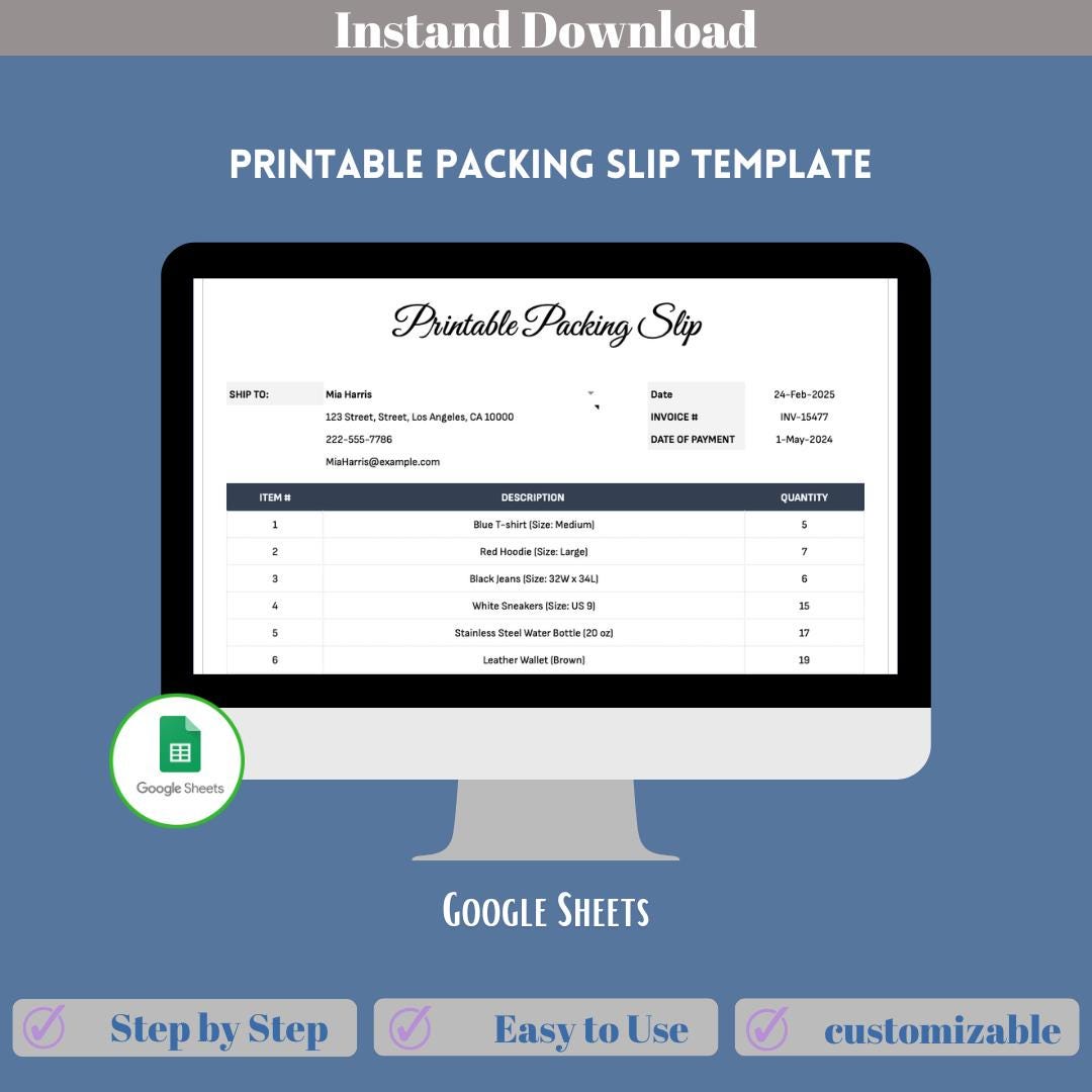 Printable Packing Slip Template, Google Sheets, Shipping Document ...