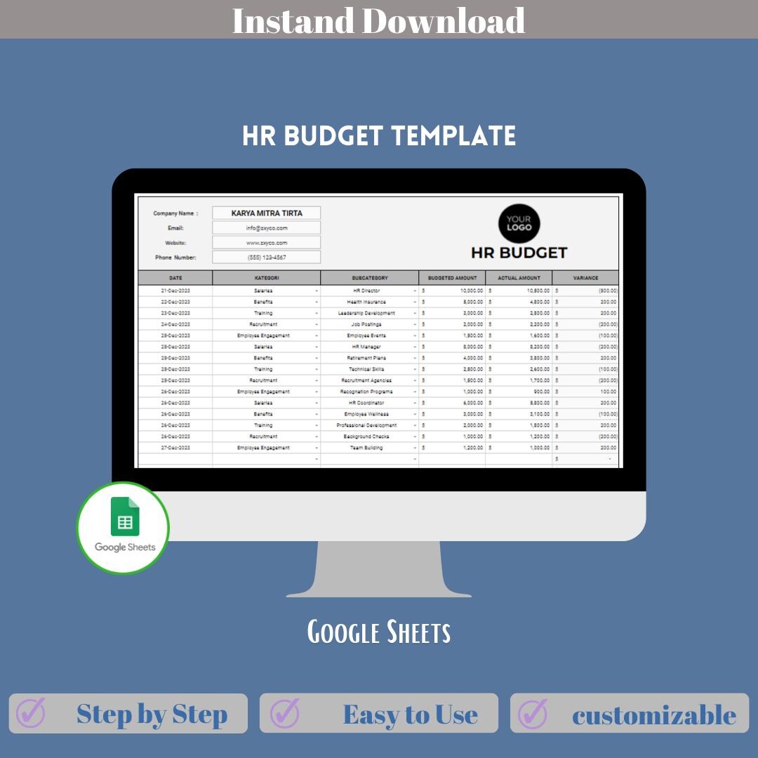 HR Budget Template,employee Salary Tracker, Payroll Management ...