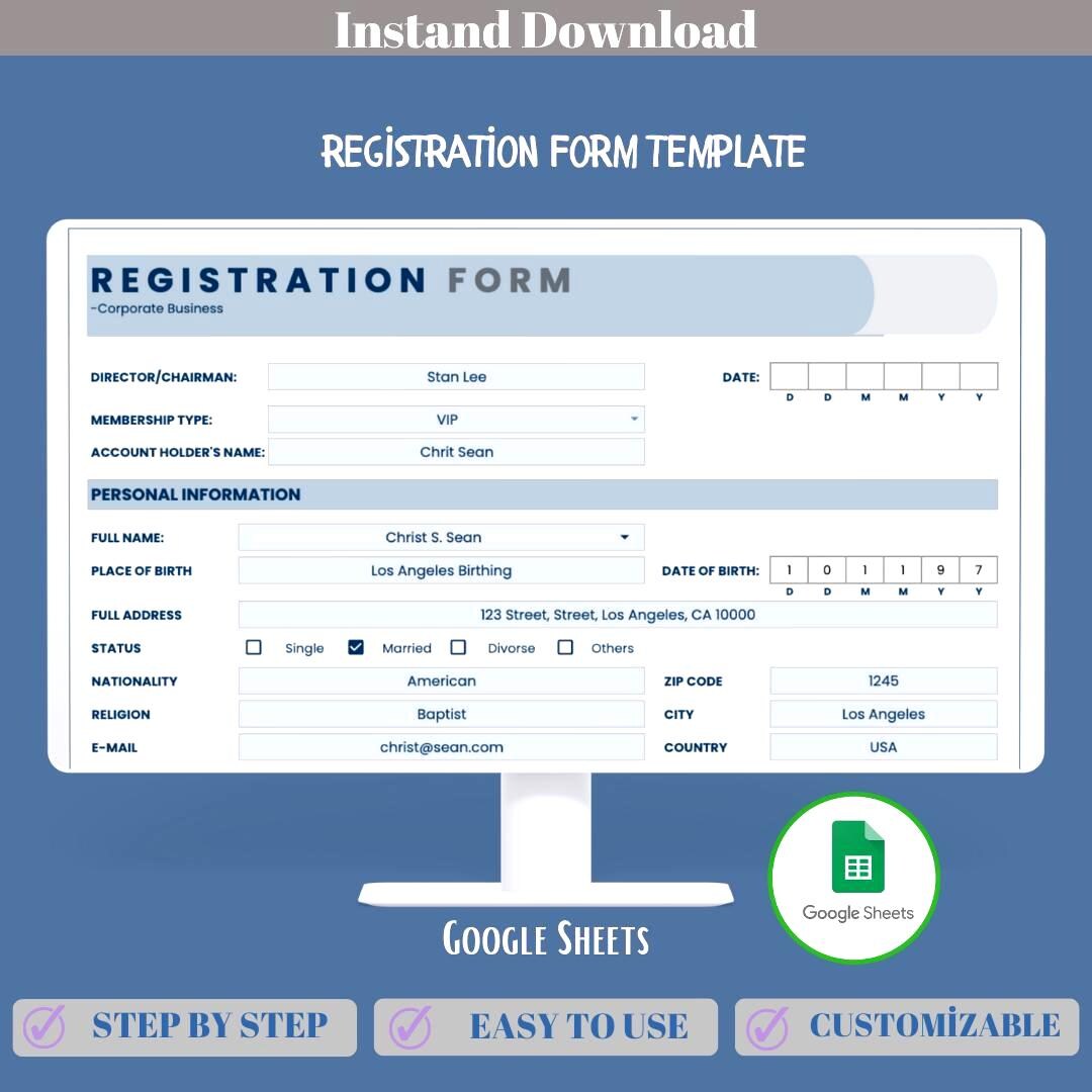 Professional Registration Form Template for Customer Intake Employee ...