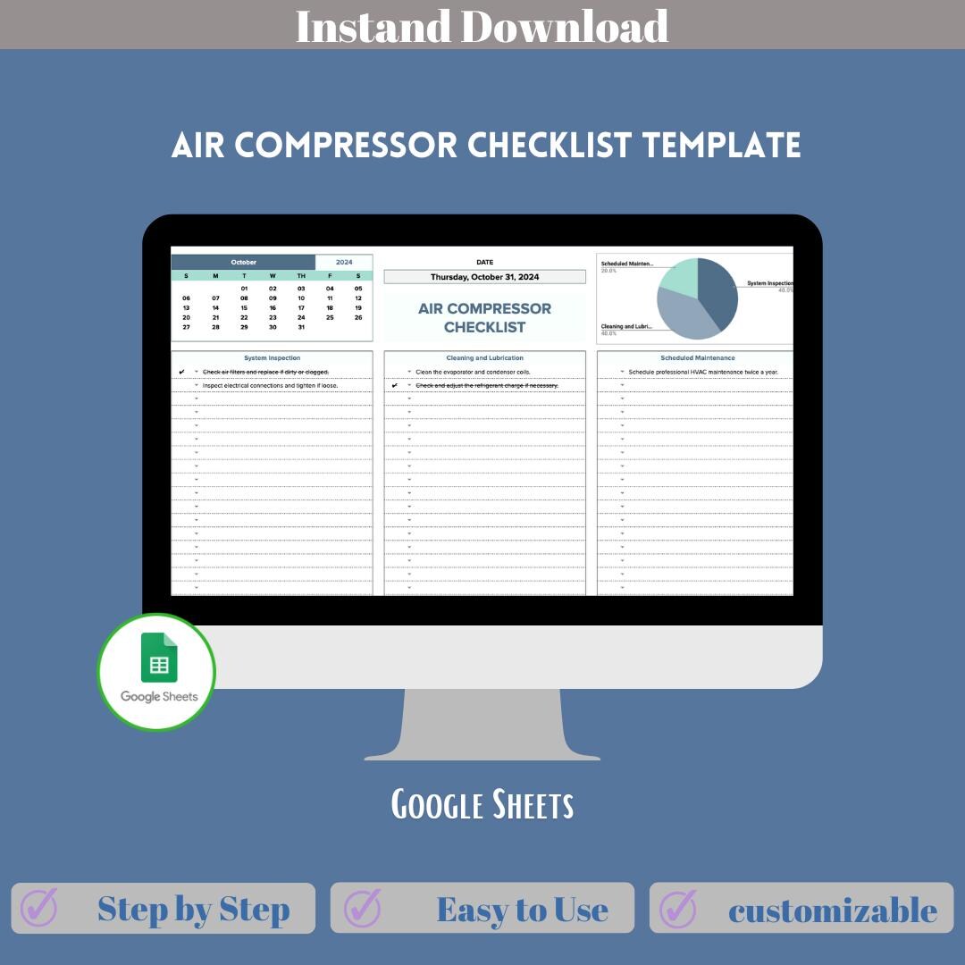 Air Compressor Checklist Template, Digital Download, Editable Excel or ...