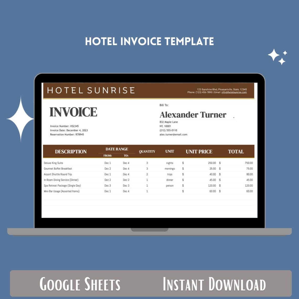 Hotel Invoice Template, Google Sheets Form for Hospitality Businesses ...