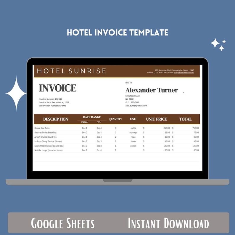 Hotel Invoice Template, Google Sheets Form for Hospitality Businesses ...