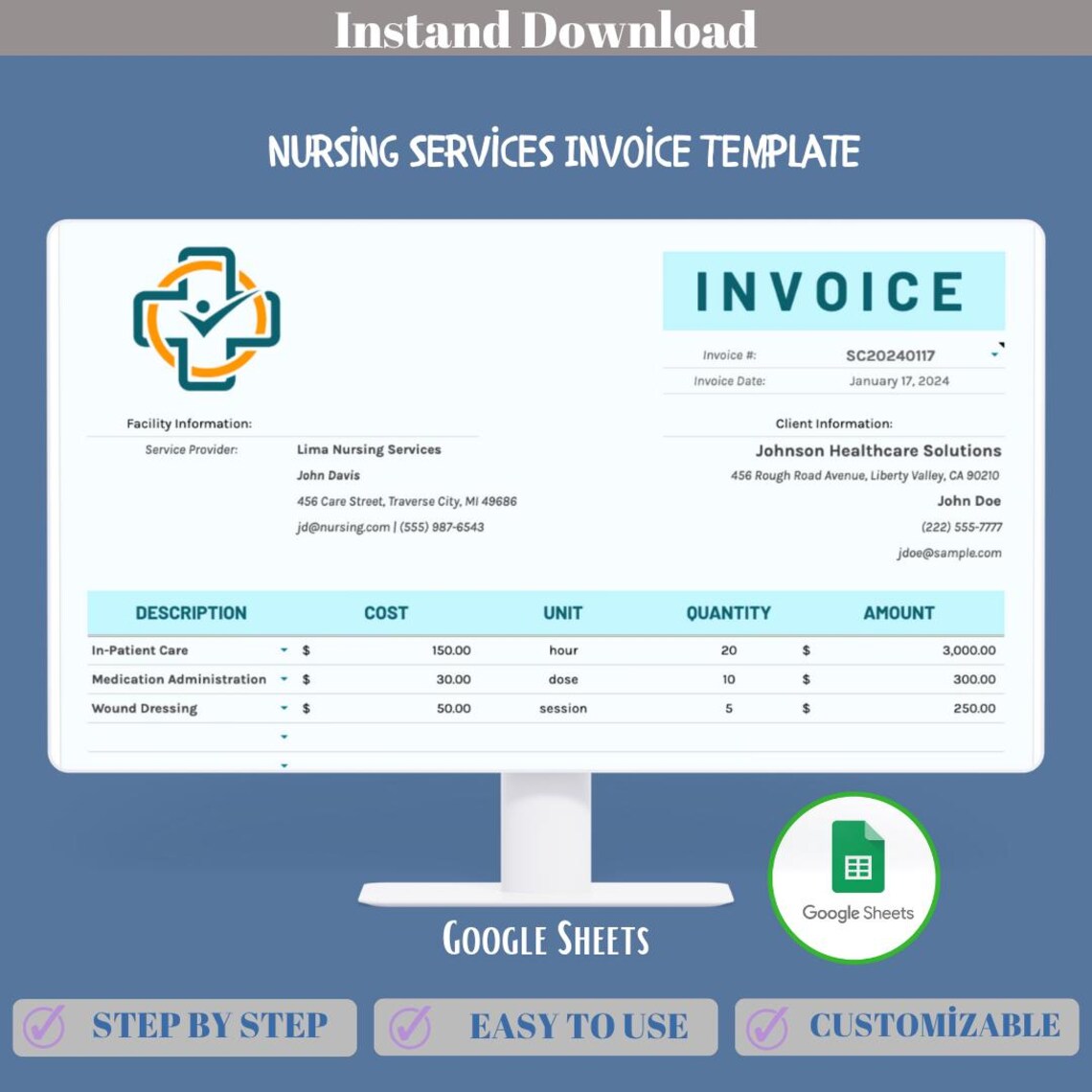 Nursing Services Invoice Template,editable Digital Download,google ...