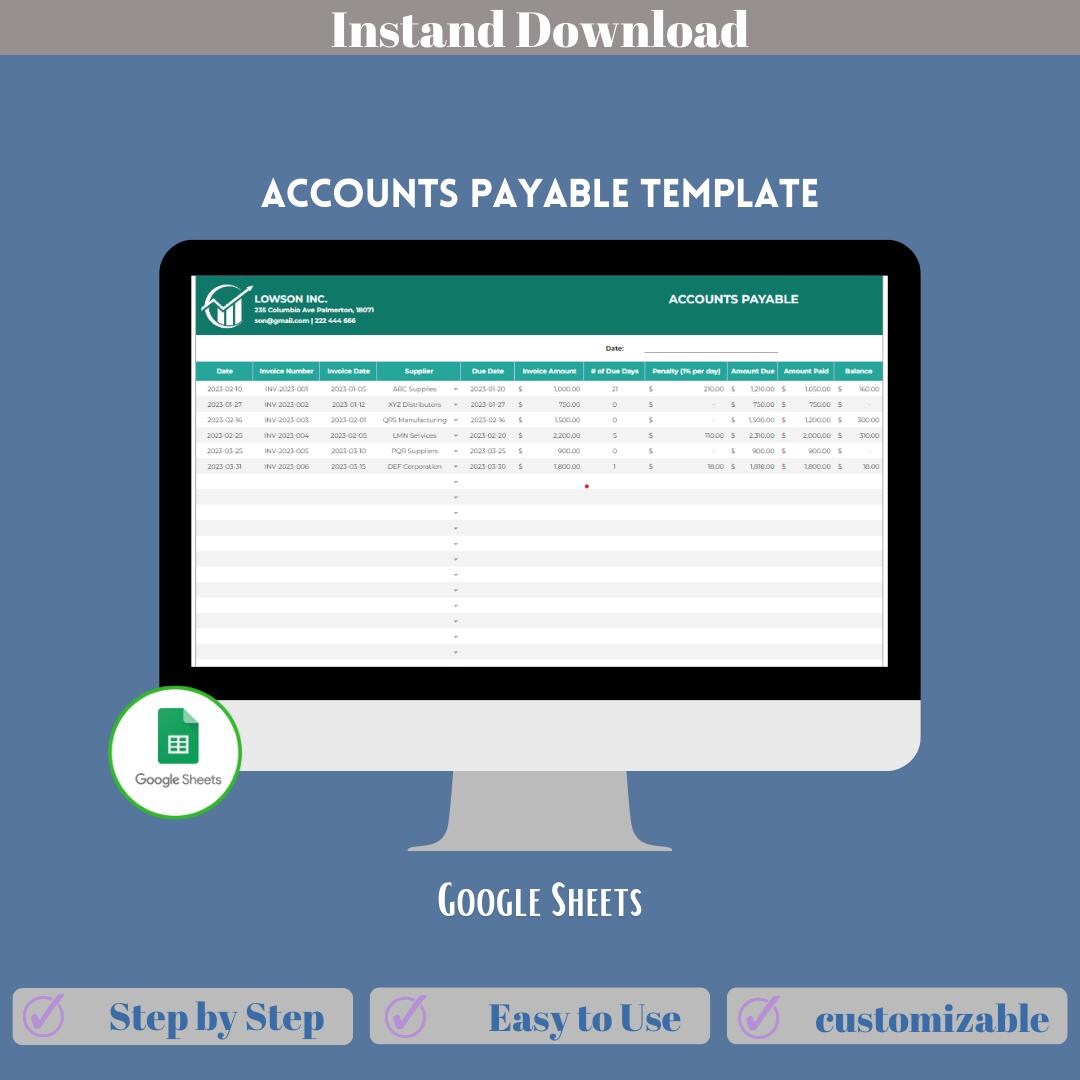 Accounts Payable Template, Google Sheets, Invoice Tracker, Payment ...