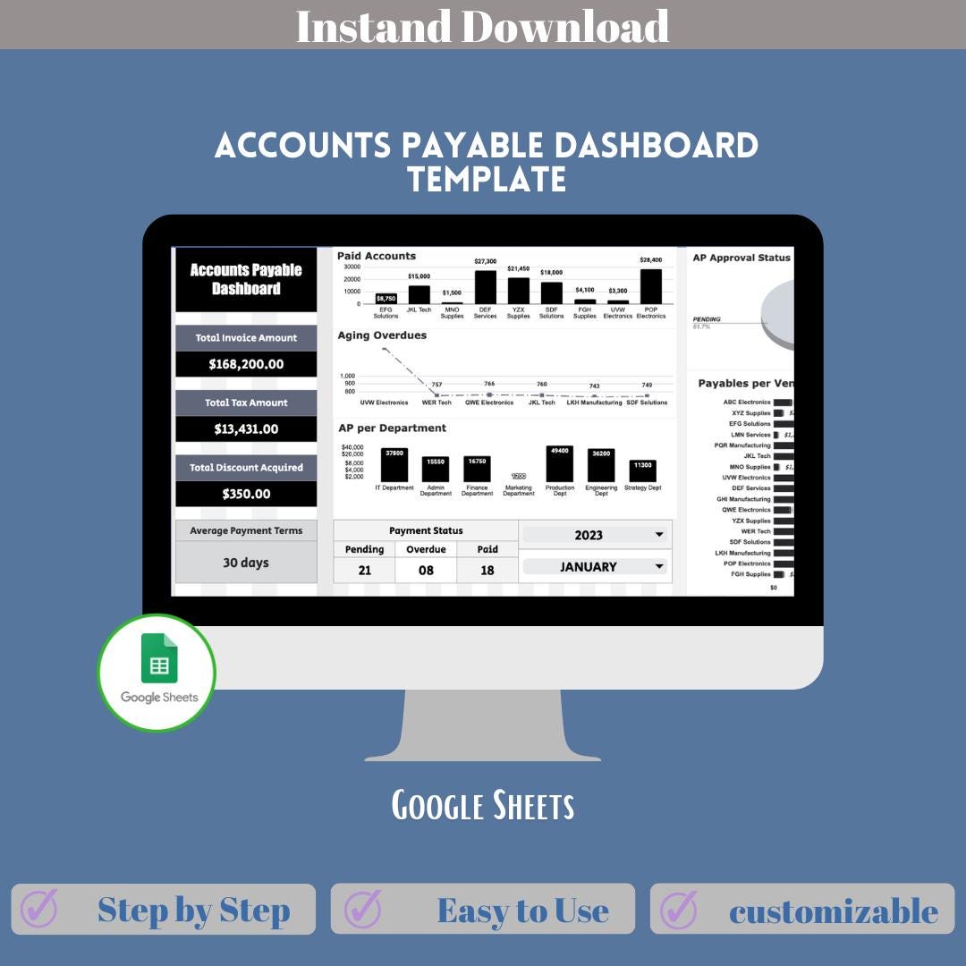 Accounts Payable Dashboard Template,google Sheets,invoice Tracker ...