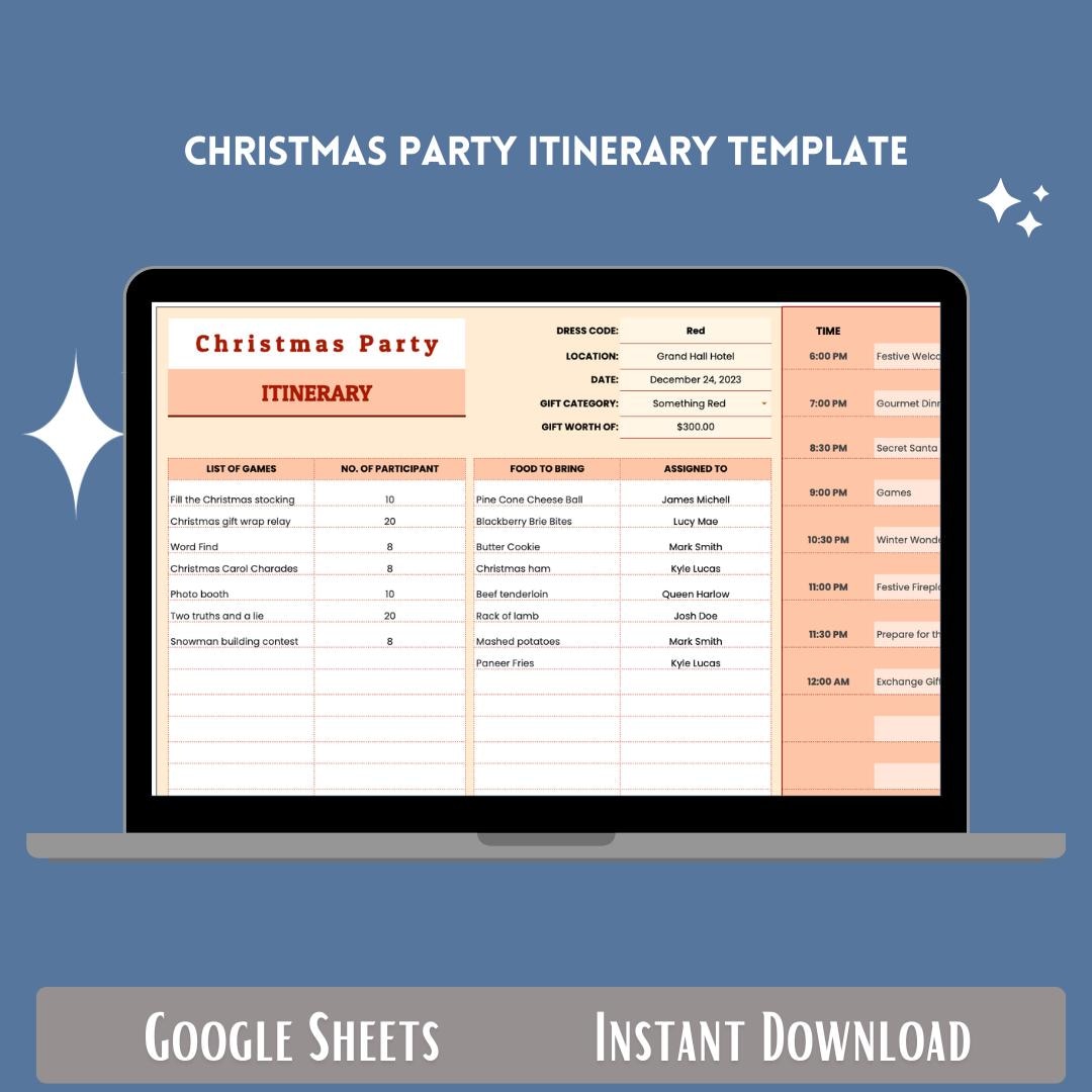 Christmas Party Itinerary Template, Editable, Festive Event Planner ...