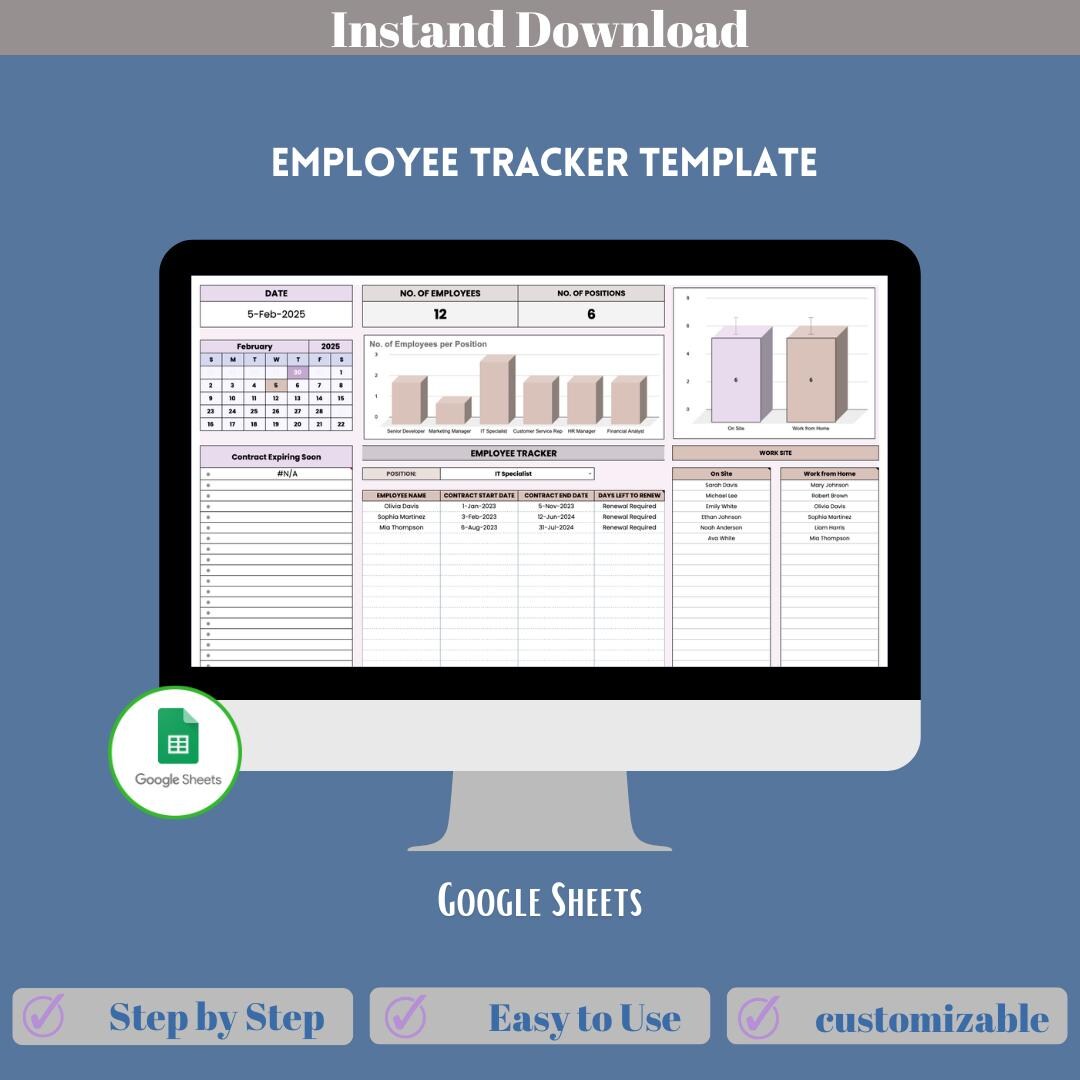 Employee Tracker Template, Digital Download, Editable Google Sheets ...