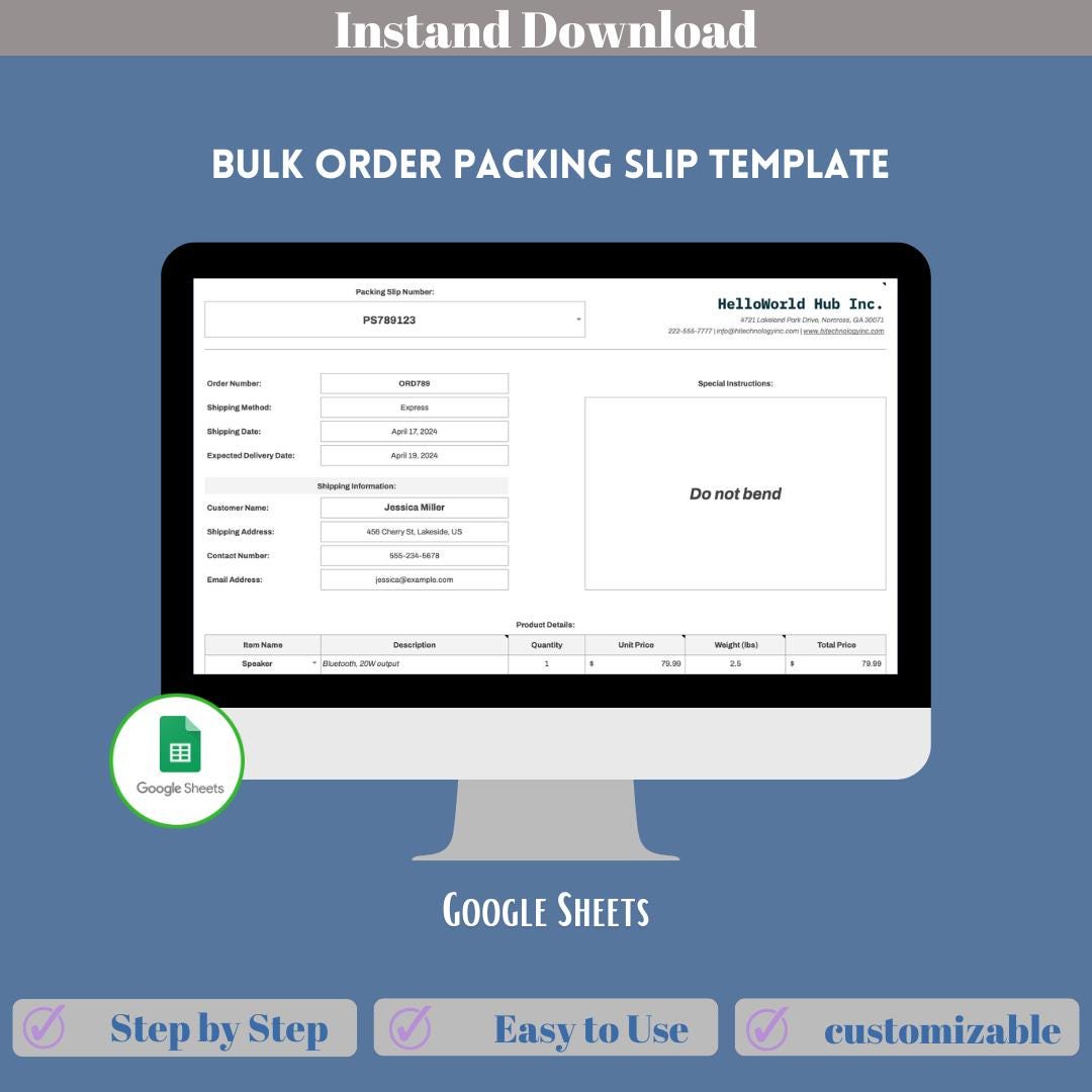 Bulk Order Packing Slip Template, Digital Download, Editable Excel or ...