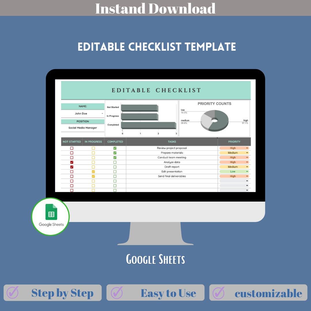 Editable Checklist Template, Digital Download, Easy-to-use, Excel or ...