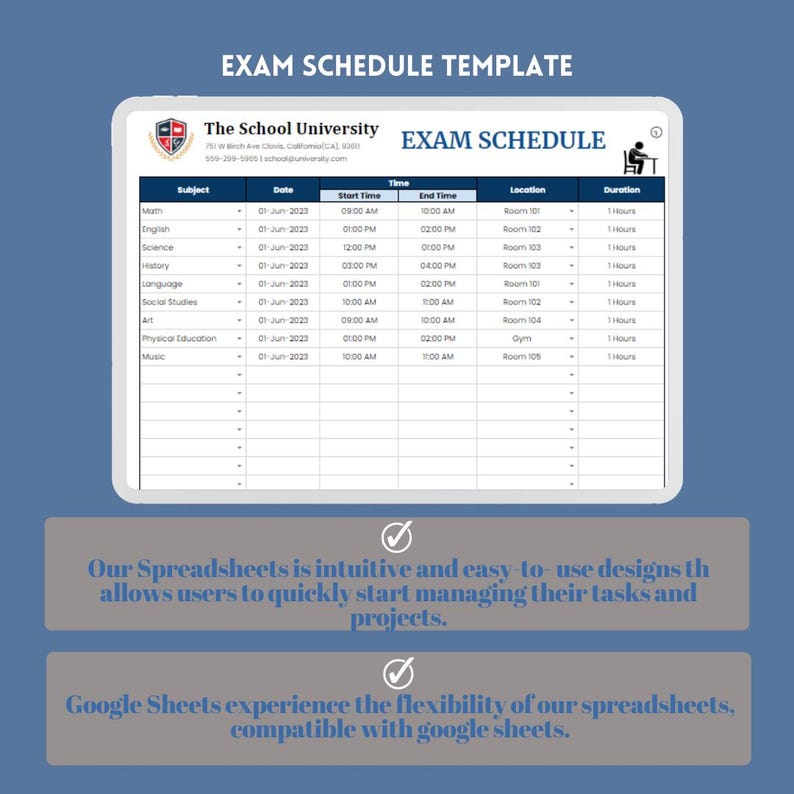 Exam Schedule Template, Google Sheets, Study Planner, Test Timetable ...