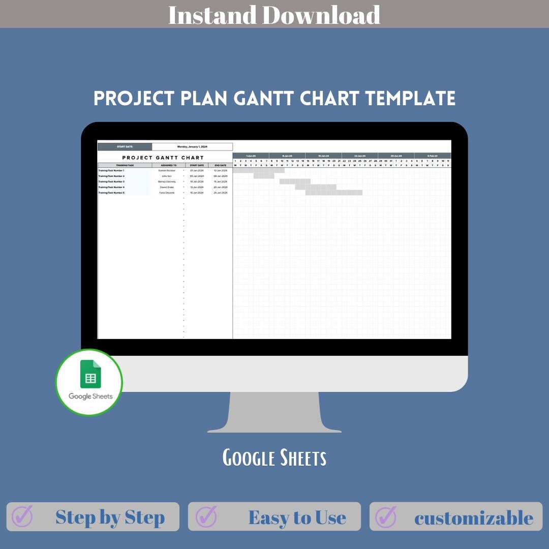 Project Plan Gantt Chart Template, Task Management, Timeline Planner ...
