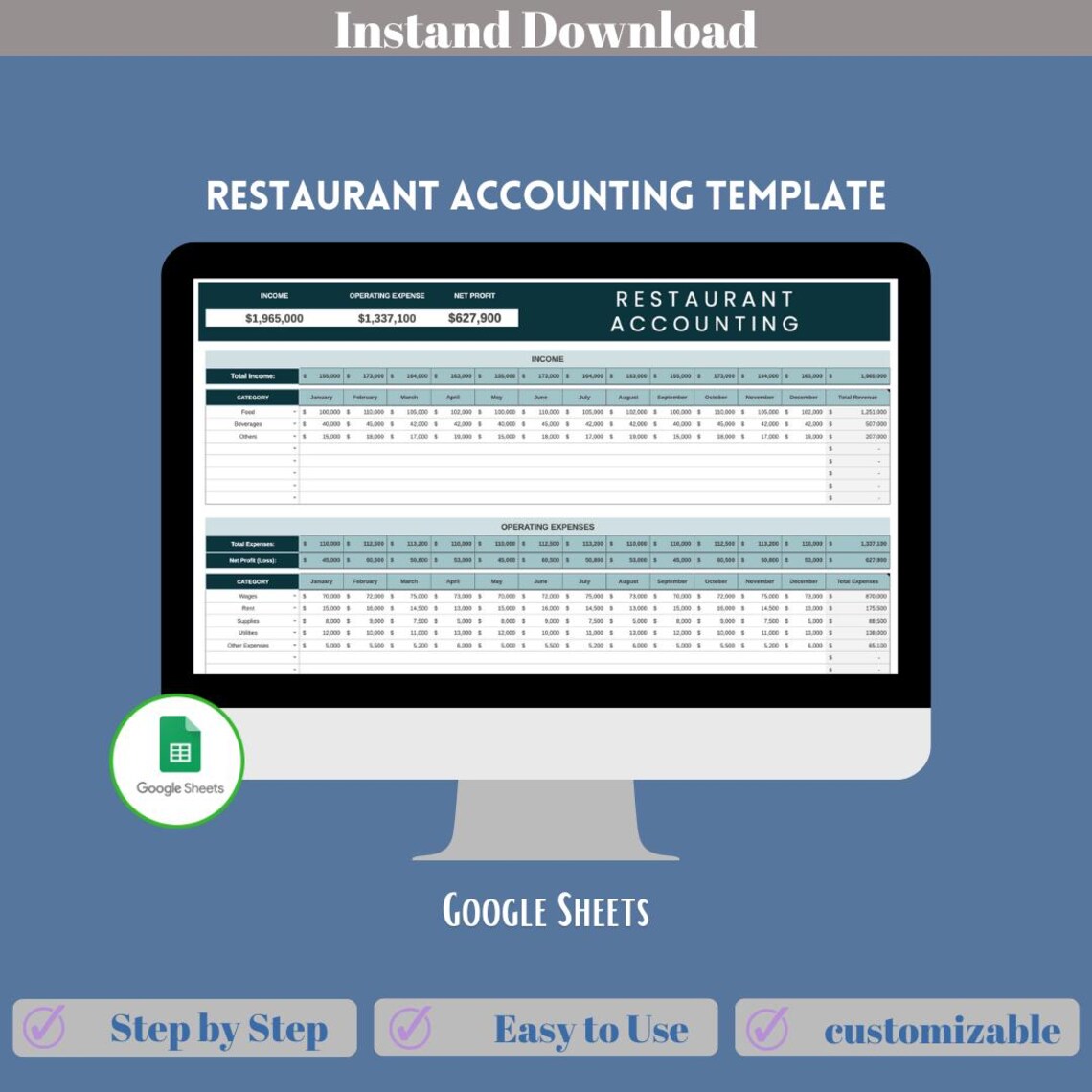 Restaurant Accounting Template,financial Management, Expense Tracker ...