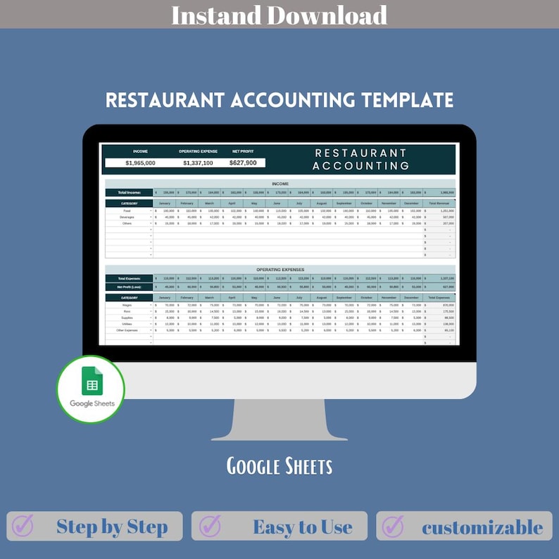 Restaurant Accounting Template,financial Management, Expense Tracker ...