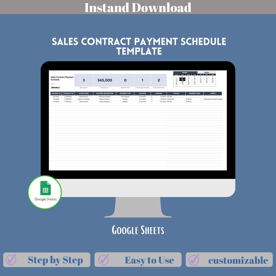Sales Contract Payment Schedule Template, Digital Download, Editable ...