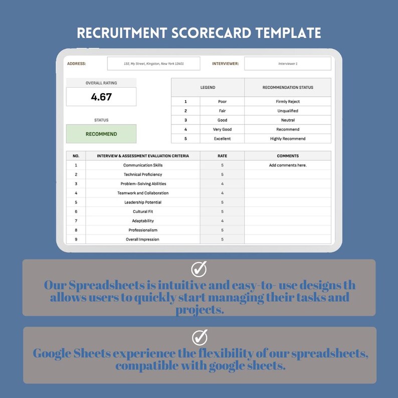 Recruitment Scorecard Template, Google Sheets, Hiring Evaluation ...
