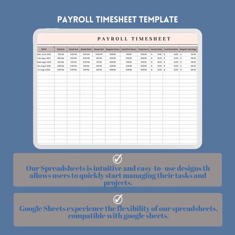 Payroll Timesheet Template, Digital Download, Editable Google Sheets ...