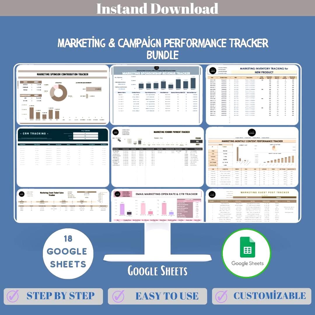 Marketing and CRM Tracker Google Sheets Bundle for Campaign Performance ...