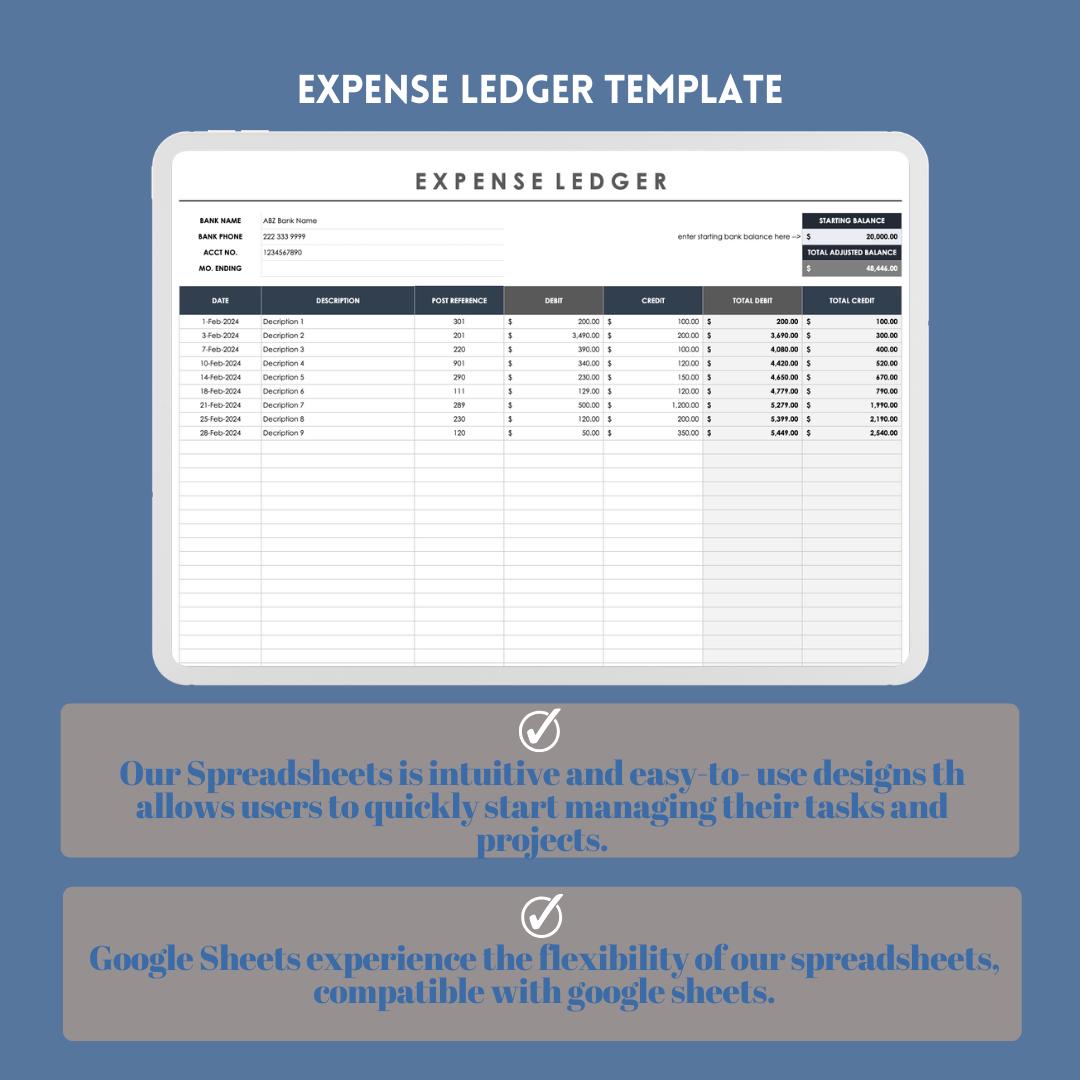 Expense Ledger Template, Digital Download, Editable Excel or Google ...