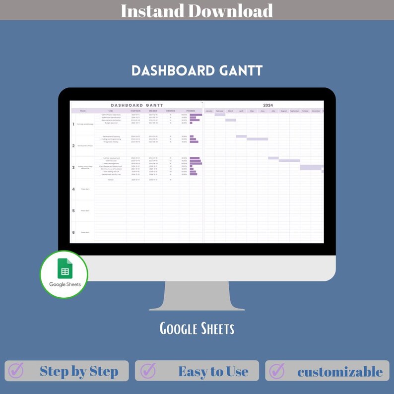 Dashboard Gantt Chart Template, Project Timeline, Task Scheduler ...