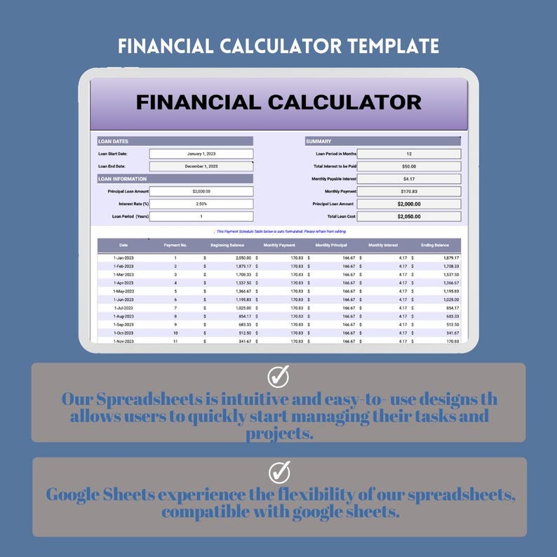Financial Calculator Template, Digital Download,editable Excel or ...