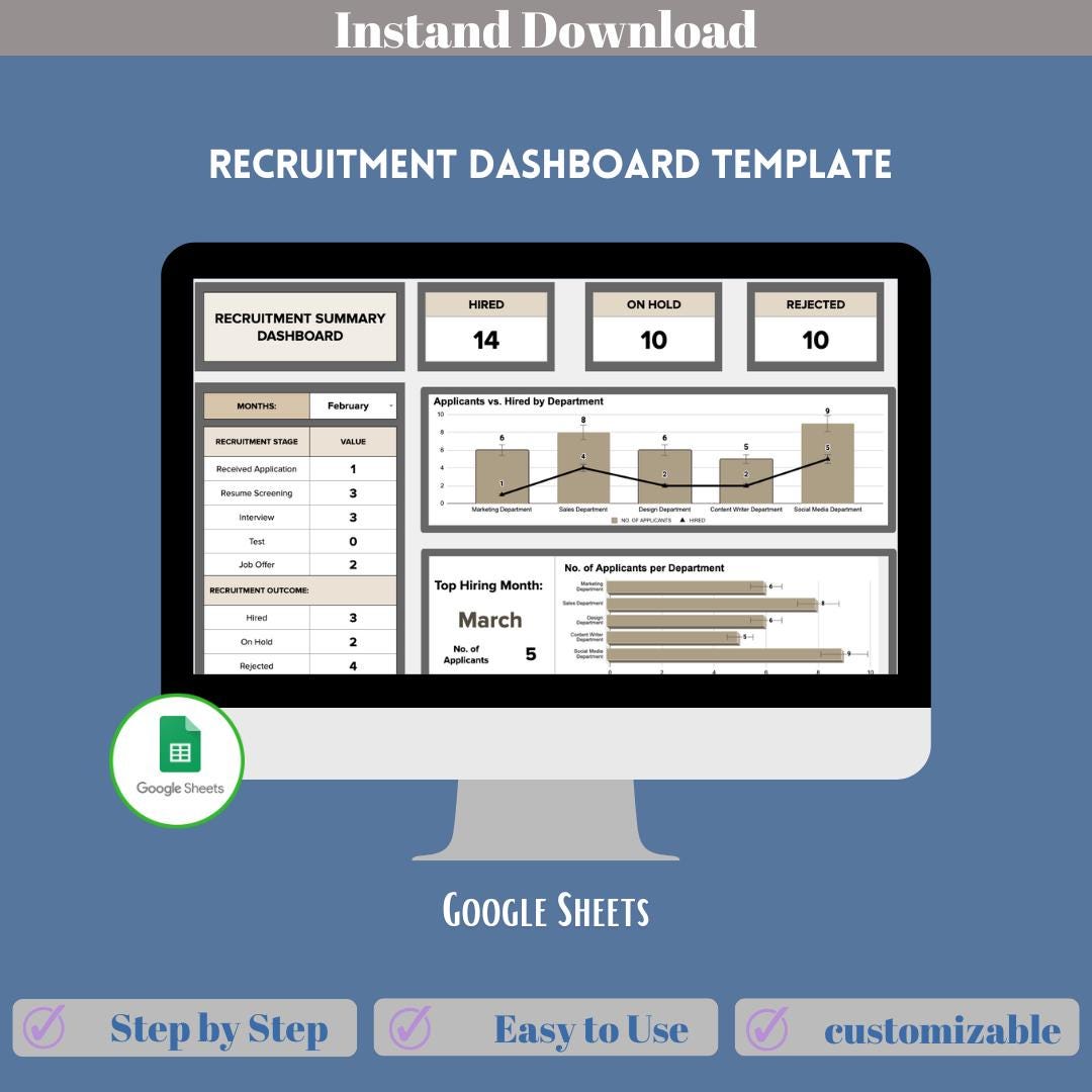 Recruitment Dashboard Template, Hiring Process Tracker,hr Analytics ...