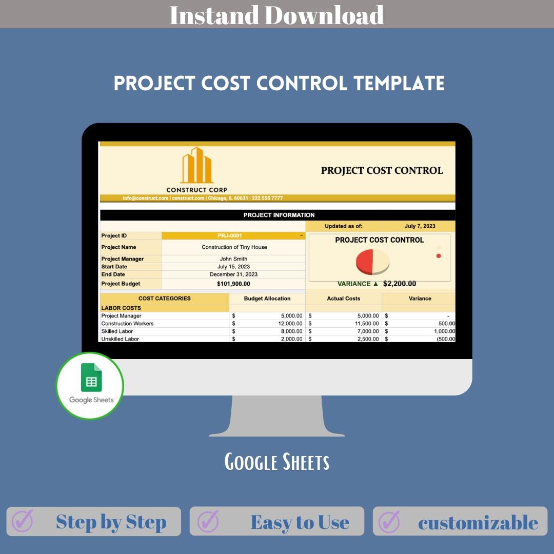 Project Cost Control Template, Editable Budget Tracker, Expense ...