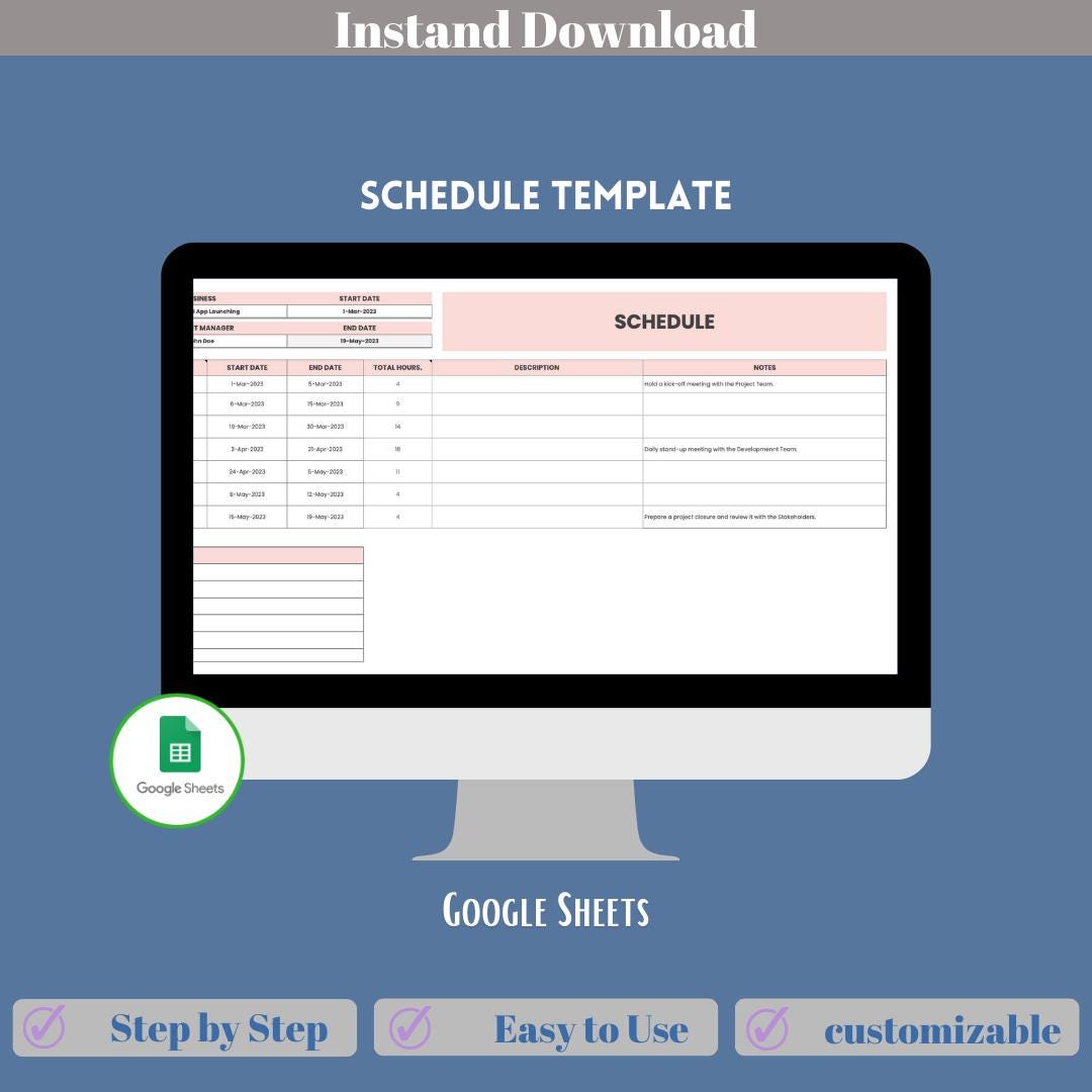 Schedule Template, Google Sheets, Daily Planner, Task Organizer, Weekly ...