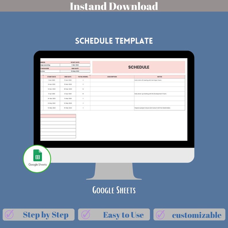 Schedule Template, Google Sheets, Daily Planner, Task Organizer, Weekly ...