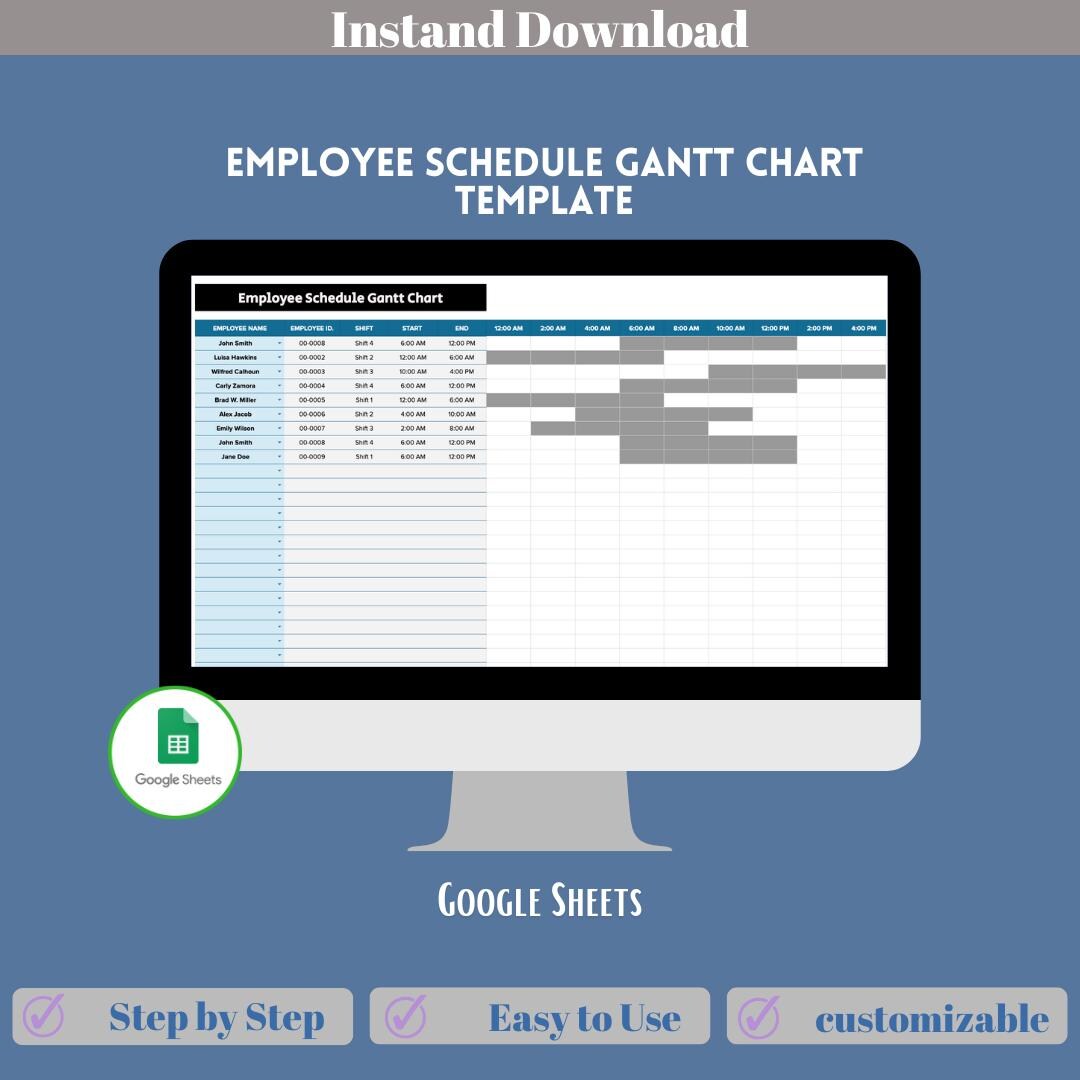 Employee Schedule Gantt Chart Template, Digital Download, Editable ...