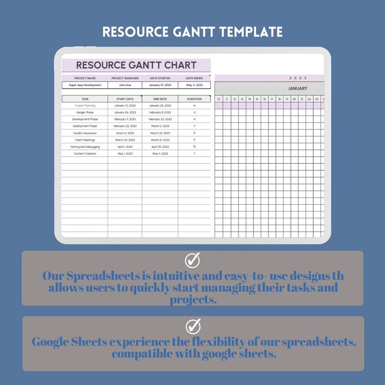 Resource Gantt Template, Digital Download, Editable Google Sheets ...