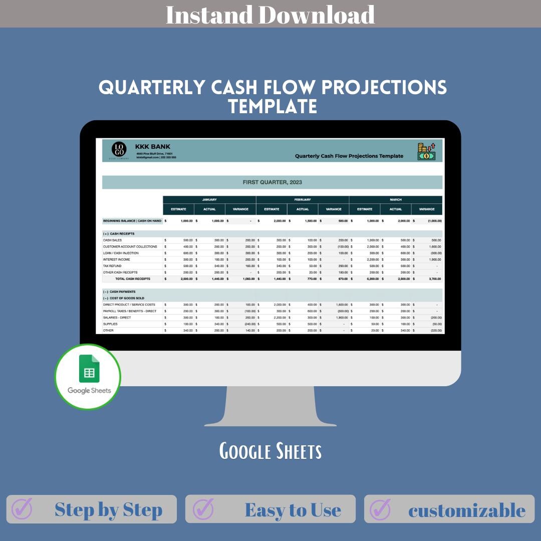 Quarterly Cash Flow Projections Template, Digital Download, Editable ...