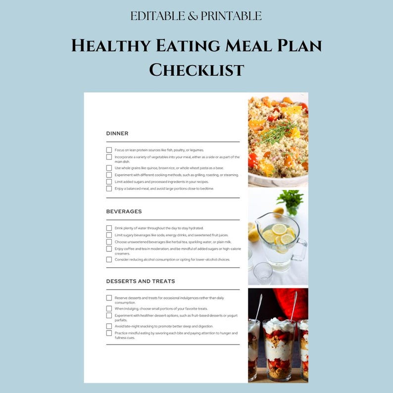 Healthy Eating Meal Plan Checklist Canva Template, Nutrition Tracker ...