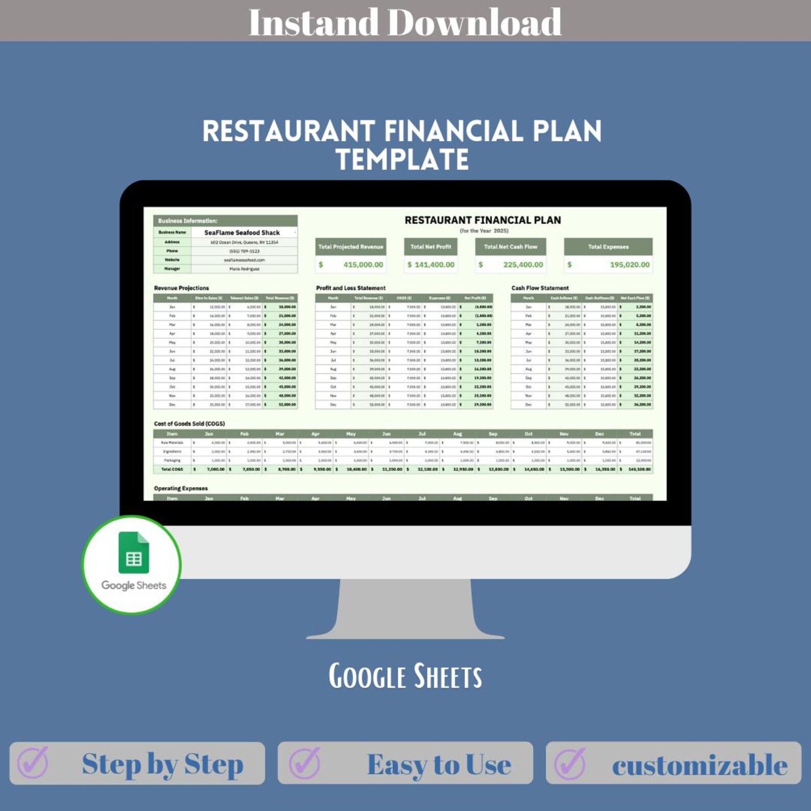 Restaurant Financial Plan Template, Budgeting,expense Tracking ...